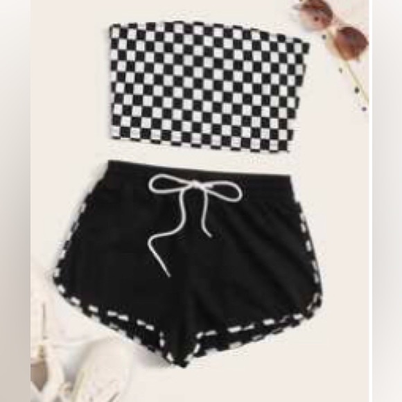 Shorts | Checker Crop Tube Top Drawstring Shorts | Poshmark